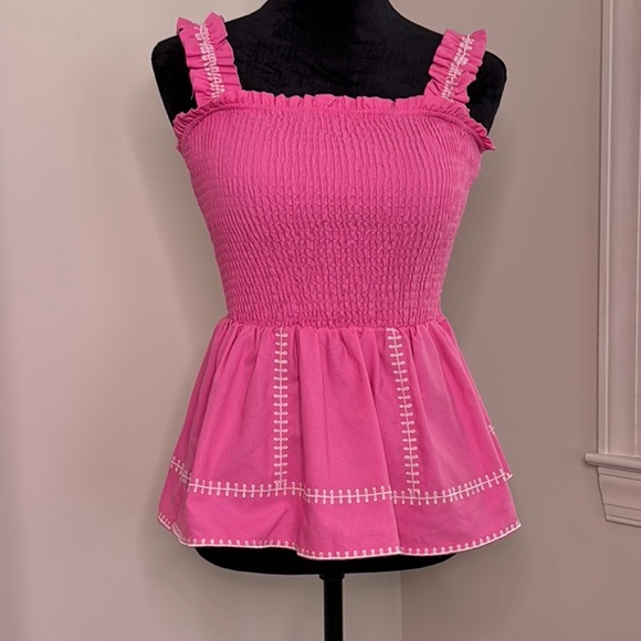 Strut & Bolt | Tops | Vibrant Pink Sleeveless Smocked Peplum Tank ...